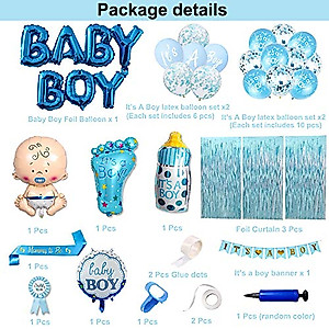 Baby Shower Decorations for Boy, It's A Boy Baby Shower Decorations Set, Mom To Be Sash, Baby Boy Foil Balloons, Its A Boy Banner, Large Baby Bottle Balloon, It's A Boy Balloons,Blue Foil Curtains for Baby shower