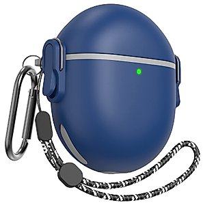 Google Pixel Buds Pro Case(2022), WOFRO Secure Lock Shock-Absorbing Protective Cover Skin for Pixel Buds Pro Accessories with Carabiner & Lanyard [One-Click Pop] (Blue)
