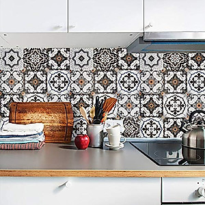 Orainege Bohemian Peel and Stick Wallpaper Backsplash 17.7inx78.7in Kitchen Wallpaper Peel and Stick Vinyl Self Adhesive Wallpaper Gray Boho Tile Pattern Contact Paper Decorative Removable Wall Paper