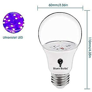 Bluex Bulbs 6 Pack LED Black Light Bulb, 9W A19 E26 Blacklight Bulb Level 385-400nm, Body Paint, Glow in The Dark LED Light Bulb Neon Glow Fluorescent Poster Black Bulb (6 Pack)