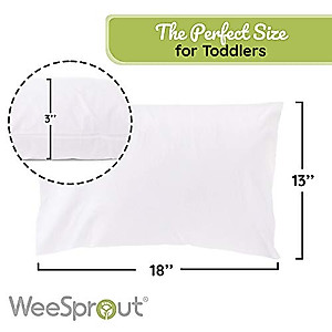 WeeSprout Toddler Pillow - Organic Cotton Shell & Pillowcase, Small Kids Pillow for Sleeping & Travel, Soft & Supportive Polyfiber Filling, Machine Washable, 18 x 13 x 3, White