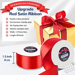 Red Ribbon 1 1/2 inch 50 Yards, 1.5 inch Wine Red Satin Ribbon, Red Ribbon for Flowers Bouquets, Ribbon for Gift Wrapping, Silk Ribbon for Wedding, Thanksgiving Christmas and Decoration, ORD OF SP