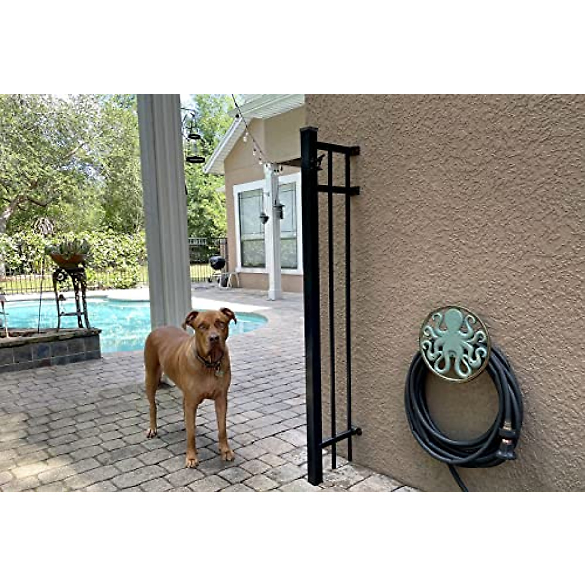 Zeckos Cast Iron 12 inch Octopus Decorative Wall Mounted Hanging Garden Hose Holder Verdigris Green Finish - 125 ft Hose