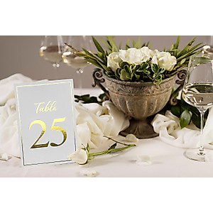 White Paper Gold Wedding Table Numbers, 1-30 And Head Table Card Included, Centerpiece Decorations,Double Sided 4x6 With Gold Stamping,For Table Number Holders