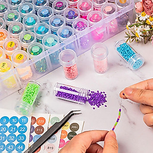 KQYSLXG Diamond Painting Storage Containers Set, 60 Grids Bead Organizer & Round Painting Labels and 12 Pcs Dispense, Diamond Painting Accessories Kits for DIY Diamond Art Craft Jewelry Bead Storage