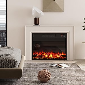 23" Electric Fireplace Insert, Recessed Fireplace Heater with Low Noise, Remote Control with Timer, Touch Screen, Adjustable Flame Brightness