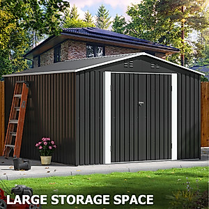AirWire 10x10 FT Outdoor Storage Shed, Garden Shed with Updated Frame Structure and Lockable Doors, Metal Tool Sheds for Backyard Garden Patio Lawn, Grey