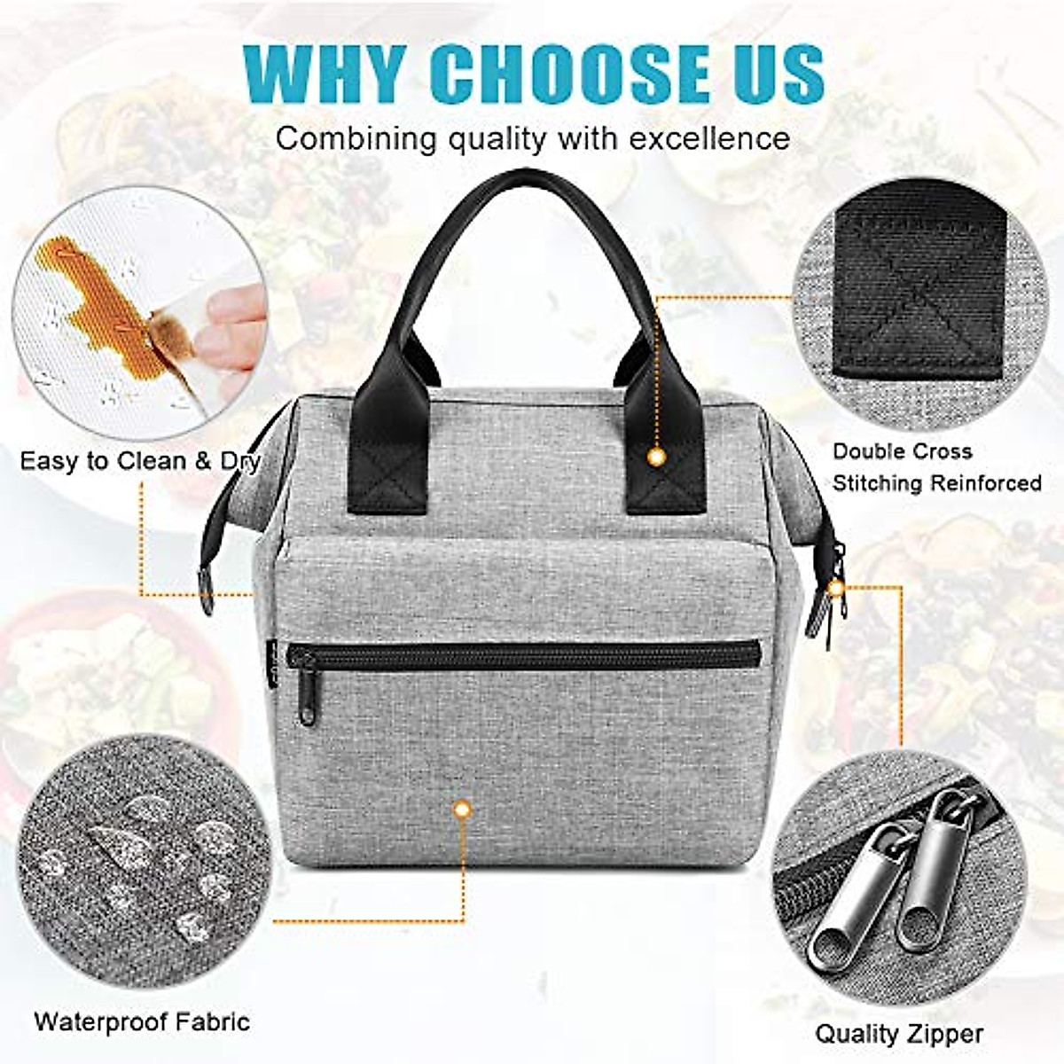 Large Lunch Bag Women, Insulated Fashionable Lunch Box For Women Adult With Shoulder Strap, Stylish Lunch Bag For Work Picnic Big Multipurpose Lunch Tote Cooler Bag For Ladies