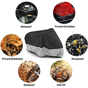 Favoto Motorcycle Cover Waterproof Outdoor - All Season Sun Protection with Lock-Holes Rain Snow Windproof Dustproof Universal Fit Motorbikes Vehicle Moped Cover, 96.5" x 41" x 50"