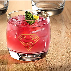 Superman Whiskey Glasses - 10 oz. Capacity - Set of 2 Glasses - Sturdy Base
