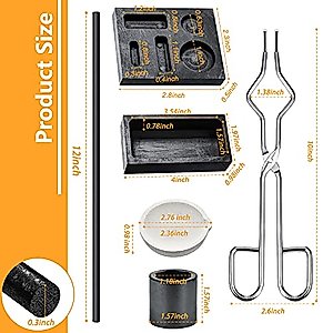 7 Pieces Graphite Torch Melting Casting Kit, Including 2 Graphite Crucible Stir Stick, Graphite Casting Mould 5-in-1 Graphite Casting Ingot Mould, Quartz Crucible, Cylindrical Graphite, Tong for Melt