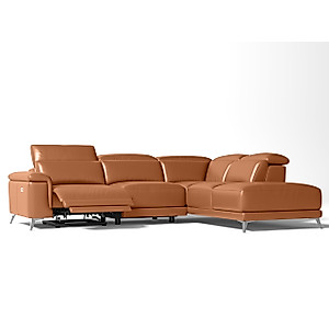 Valencia Pista Geniune Leather Reclining Sectional Sofa with Right Hand Chaise -| Power Recliner Chair, Nappa 11000 Leather | L Shaped Couch for Living Room Furniture, Cloudy Grey