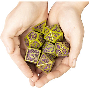 Wiz Dice Titan 25mm Dice - Large Polyhedral Dice Set for Various Role Playing Dice Games - Achlys 7 Cnt -DND Dice Set with a Wooden Dice Box - Includes D4, D6, D8, D10, D10(0), D12 & D20