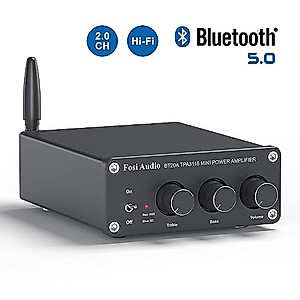 Fosi Audio BT20A Bluetooth 5.0 Stereo Audio 2 Channel Amplifier Receiver Mini Hi-Fi Class D Integrated Amp 2.0 CH for Home Speakers 100W x 2 with Bass and Treble Control TPA3116 (with Power Supply)