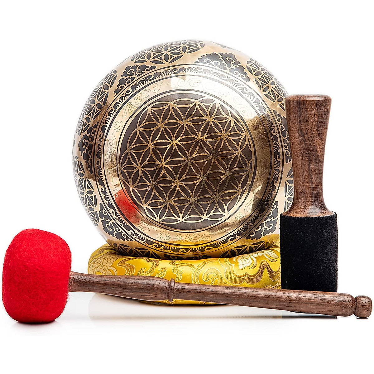 Large Tibetan Singing Bowl Set - 8.5" Master Healing Grade For Sound Bath Chakra 7 Metal Meditation Yoga By Himalayan Bazaar
