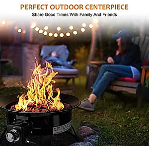 Camplux Portable Propane Gas Fire Pit, Outdoor Gas Fire Bowl with Cover, Carry Kit and Natural Lava Rocks, Auto-Ignition 19 Inch Diameter