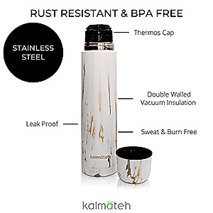 Kalmateh Thermos- Modern & Elegant Travel Size Thermos 500ml- Double Walled, Insulated Stainless Steel- For Yerba Mate, Coffee Camping (Wood)