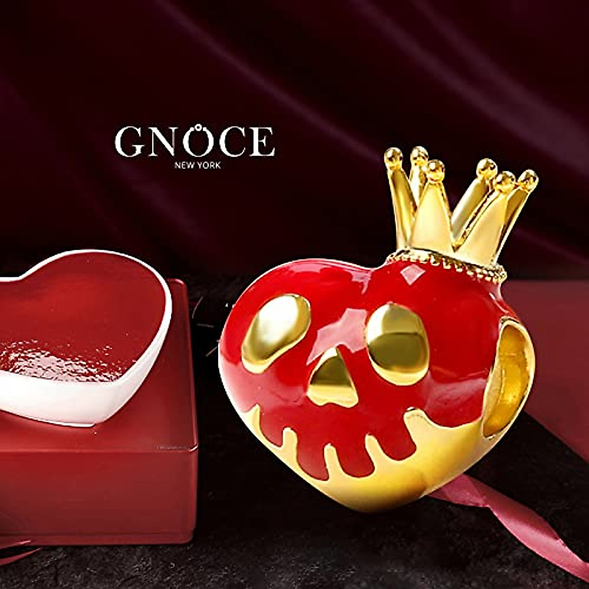 GNOCE Halloween Horror Charm Bead Sterling Silver 18k Gold Plated Poison Apple with Crown Charm For Bracelet/Necklace For Women Girls
