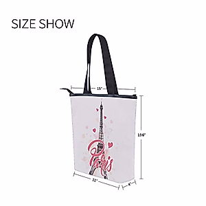 Vnurnrn Canvas Tote Bag with Zipper Light Large Capacity,Paris Eiffel Tower Handbag Shopping Shoulder Bag for Outdoors