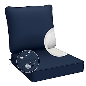 AAAAAcessories Outdoor Deep Seat Cushions for Patio Furniture, Water-Resistant Replacement Patio Chair Cushions, 24 x 24 x 5 inch, Navy Blue