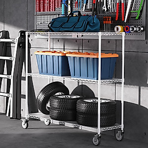 White 3 Tier NSF Metal Shelf Wire Shelving Unit, 18"D x 48"L x 54"H - 3000lbs Heavy Duty Adjustable Wire Rack with 5in Wheels and Shelf Liners for Garage Kitchen Office Garage Utility Storage Rack