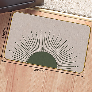 Mingnei Boho Welcome Mat,Boho Doormat,Boho Sun Sunshine Green Kitchen Home Doormat Door Mat,Boho Mid Century Sun Floor Mats for House Front Indoor Inside Outdoor Entryway Rug 30 x 17 Welcome Mat