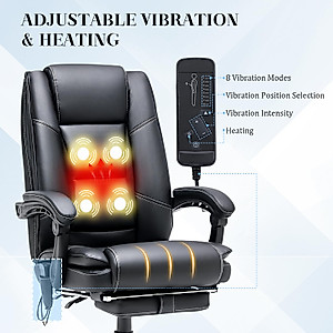 HOMREST Ergonomic Executive Office Chair, Massage Office Chair with Heated PU Leather Adjustable Height Reclining Office Chair with Foot Rest Armrest, Lumbar Back Support Home Office Desk Chairs