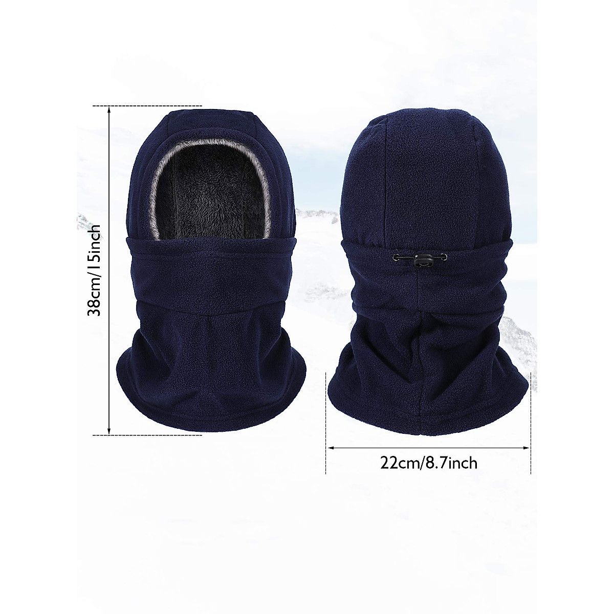Winter Balaclava Hat Fleece Full Face Covering Scarf with Drawstring (Black, Navy Blue, 2)