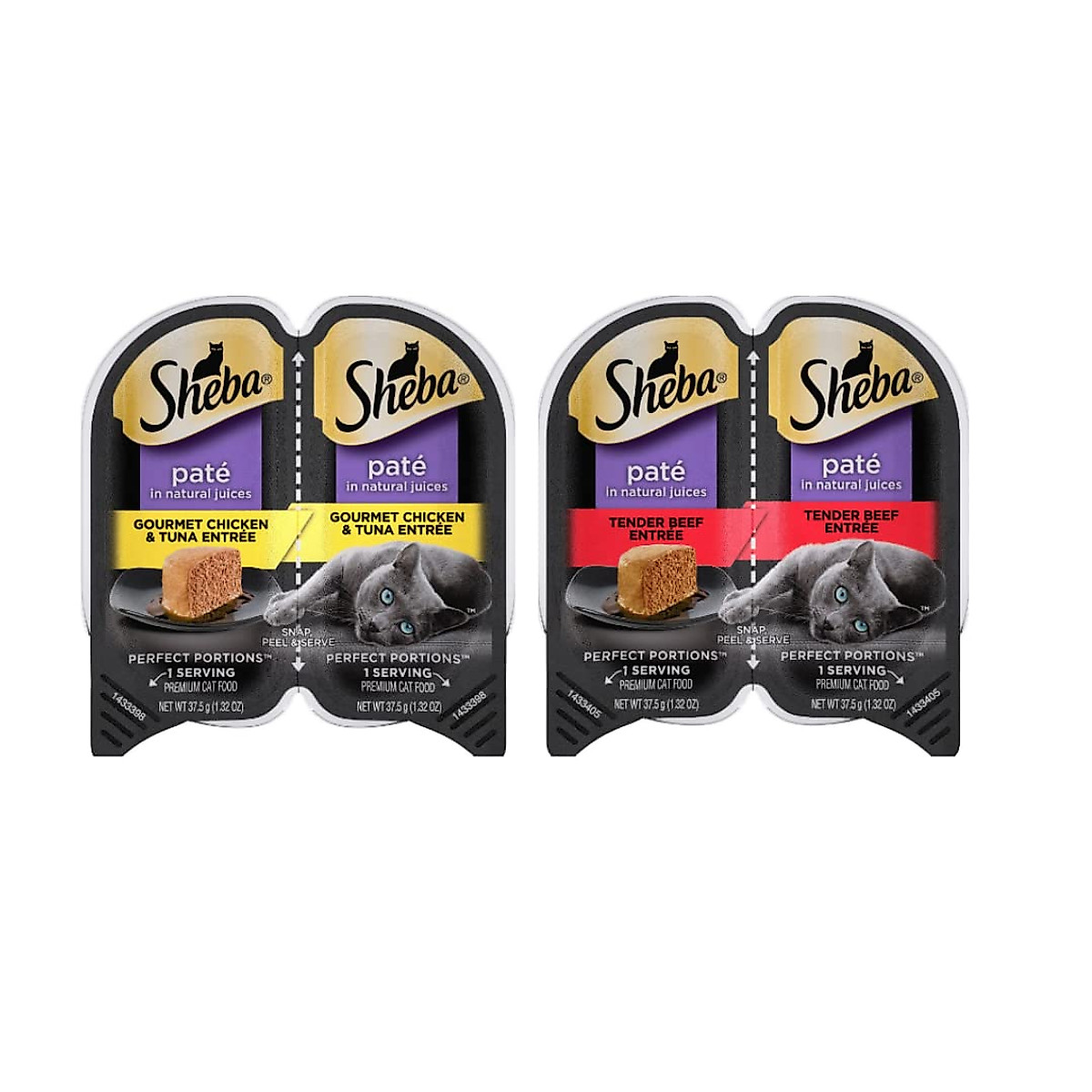 Sheba Perfect Portions Wet Cat Food Cuts in Gravy and Pate Variety Pack All Flavors, Beef, Chicken, Salmon, Turkey, Tuna, White Fish, 24 Servings | 12 Pack with LarasBundle Catnip Toys