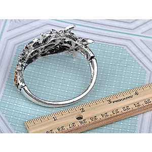 Alilang Womens Silvery Tone Shine Colorful Crystal Rhinestone Flying Dragonfly Firefly Insect Cuff Bangle Bracelet