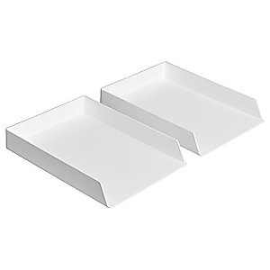 Amazon Basics Rectangular Plastic Desk Organizer, Letter Tray, White, 2-Pack