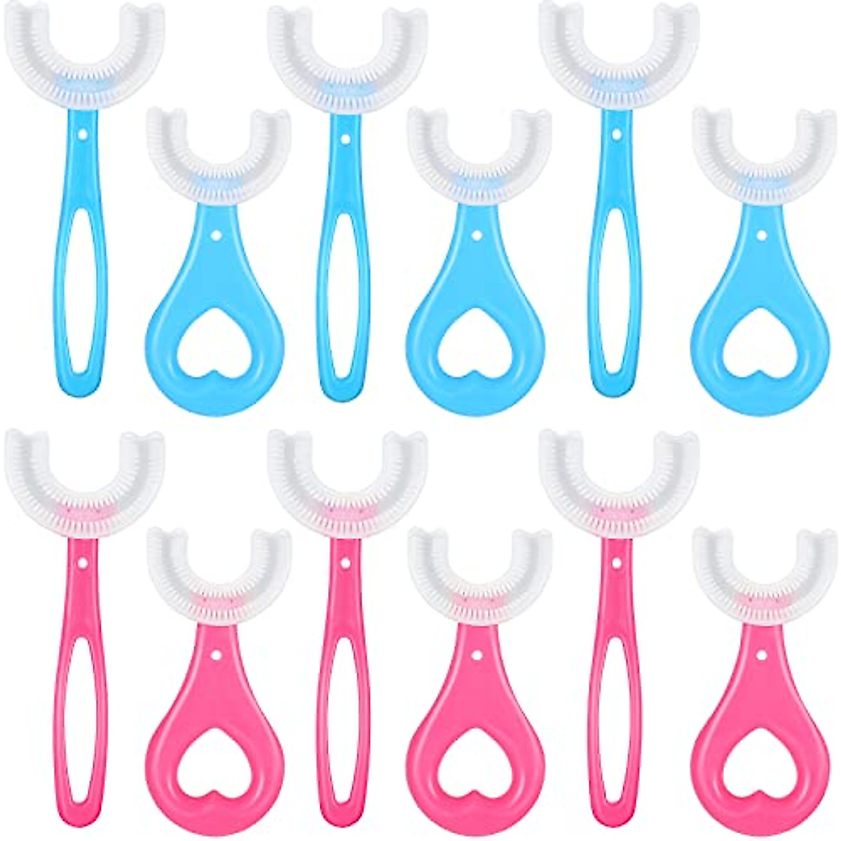 12 Pieces Kids U Shaped Toothbrush 360 Degree Toddler Whole Mouth Toothbrush Oral Teeth Cleaning Soft Silicone Massage Toothbrush with Handle for Kids Baby Toddler Boys Girls, 2 Sizes