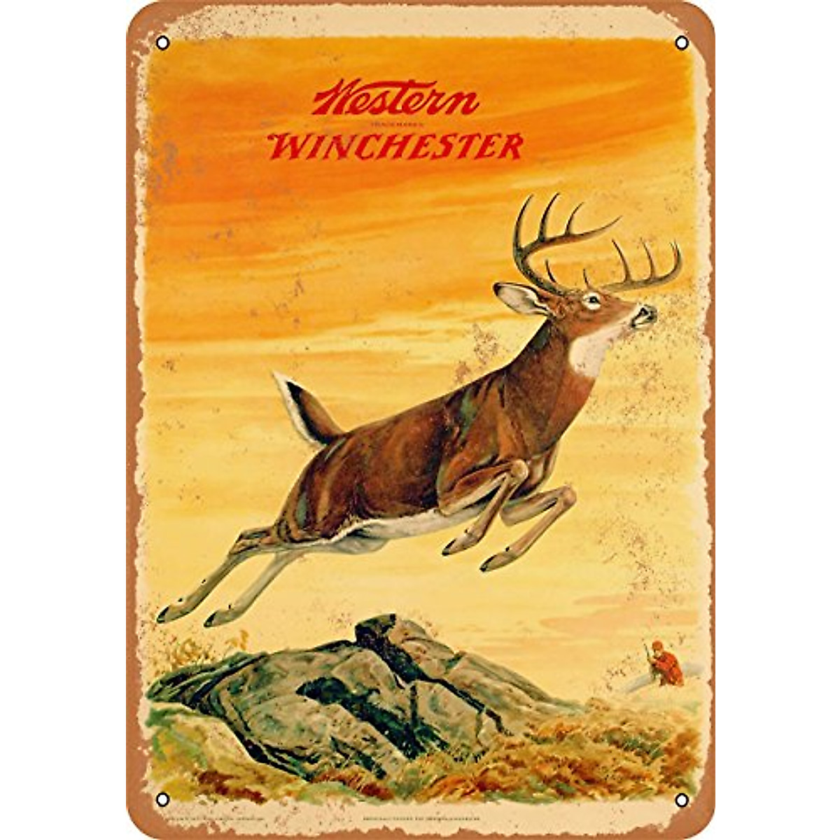 10 x 14 METAL SIGN - 1958 Western Winchester Deer - Vintage Rusty Look