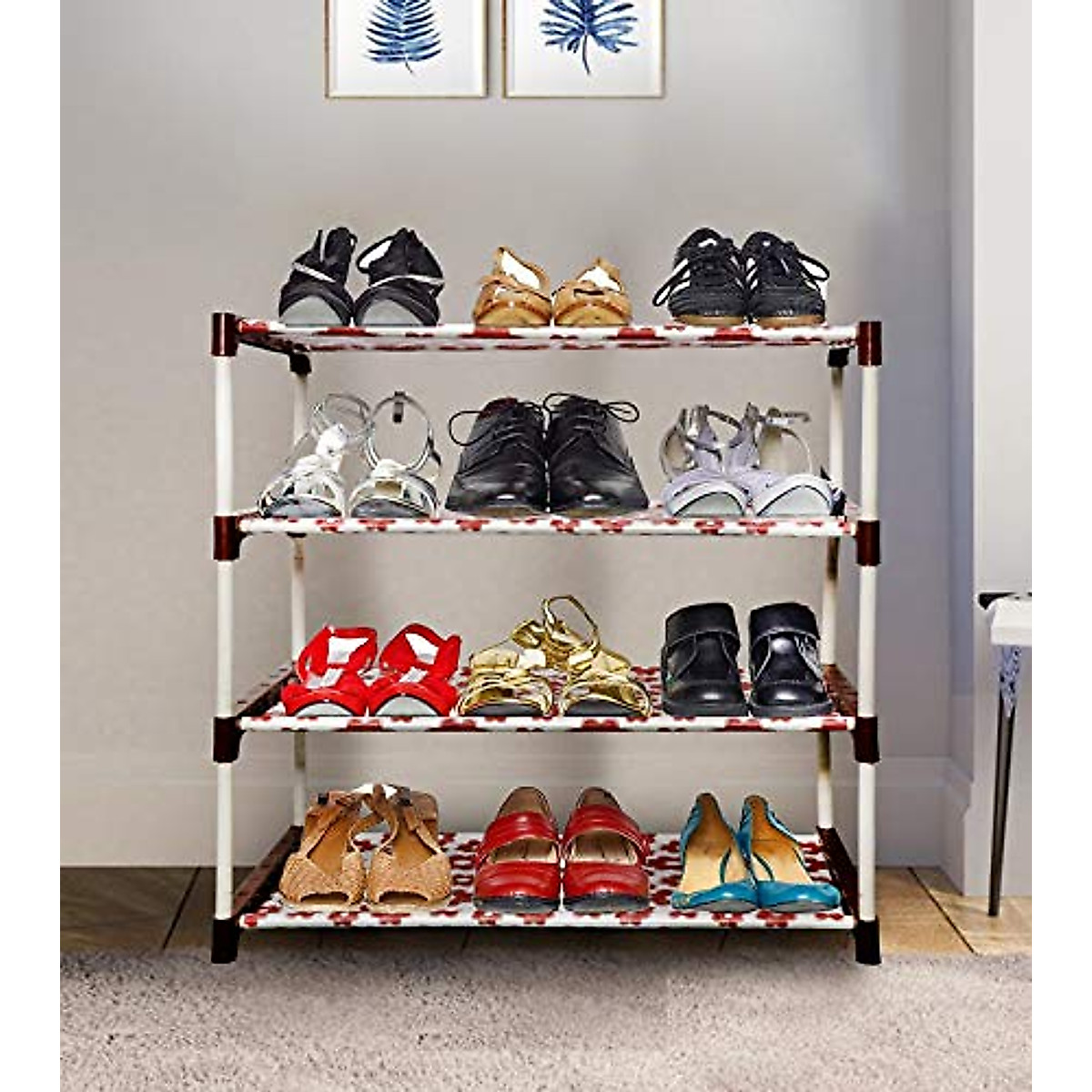 OppsDecor 10 Tiers Shoe Rack, Easy Assembled Shoe Stand Non-woven Fabric Shoe Tower, Sturdy Shoe Shelf Storage, Rack for Shoes Organizer Cabinet