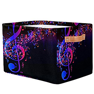 Pardick Large Collapsible Storage Bins ,Music Note Print Decorative Canvas Fabric Storage Boxes Organizer with Handles，Rectangular Baskets Bin for Home Shelves Closet Nursery Gifts