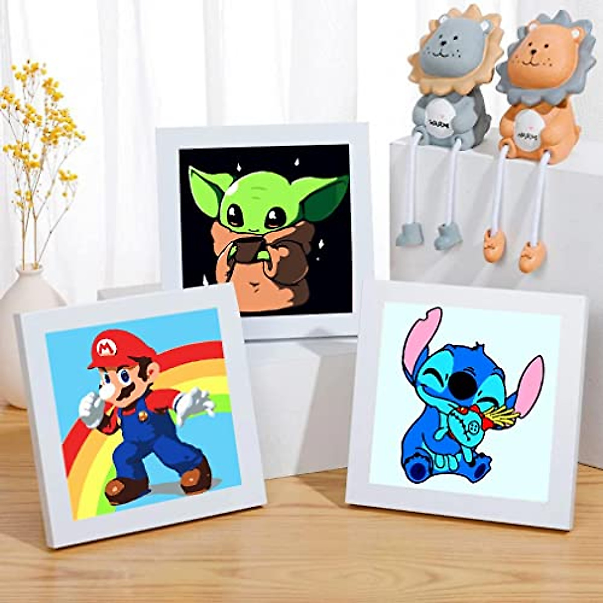 Cartoon Paint by Number for Kids - 4 Pack Cartoon Paint by Numbers for Kids Ages 4-8-12, Easy Paint with Numbers DIY Acrylic Oil Painting Kits for Home Wall Decor 8X8inch