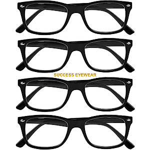 Success Eyewear Reading Glasses Set of 4 Black Quality Readers Spring Hinge Glasses for Reading for Men and Women +3