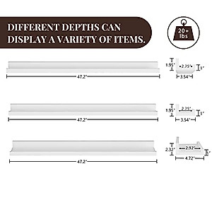 LAPTAIN 48 Inch Floating Shelves Wall Mounted Wall Shelves Set of 3,White Large Picture Ledge Shelf for Bedroom Living Room Bathroom Kitchen Nursery
