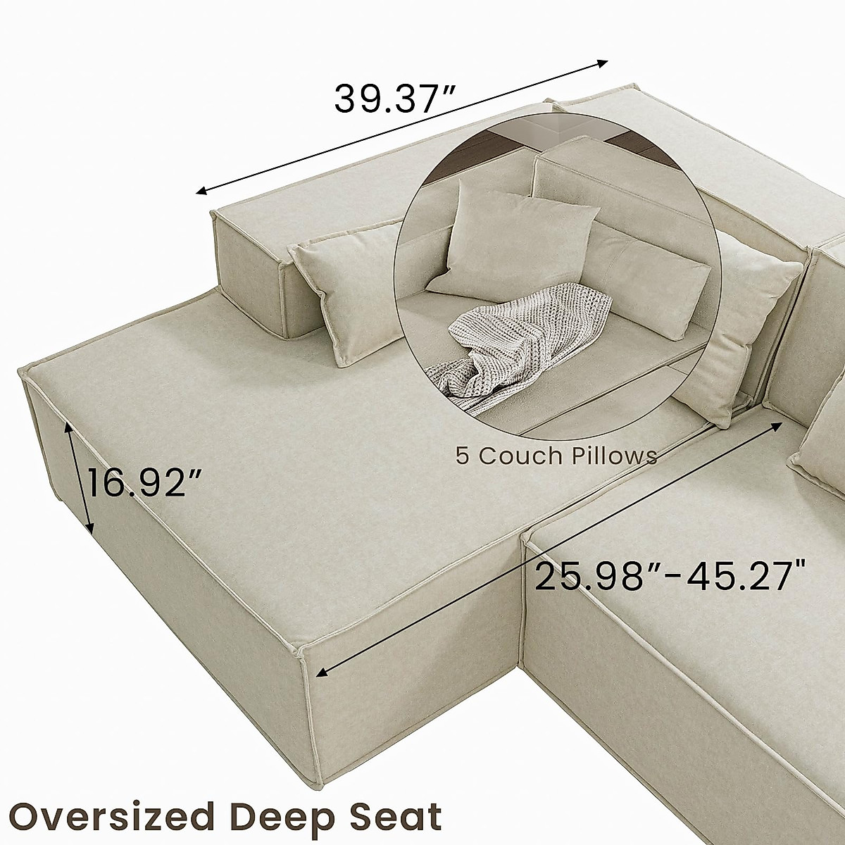 POVISON Smart 128.35" Power Modern Sofa Bed Oversized Large Sleeper Sectional Sofa Bed Convertible Couch Bed for Living Room Electric Pull Out with Deep Seat Comfy Velvet Beige Sofa