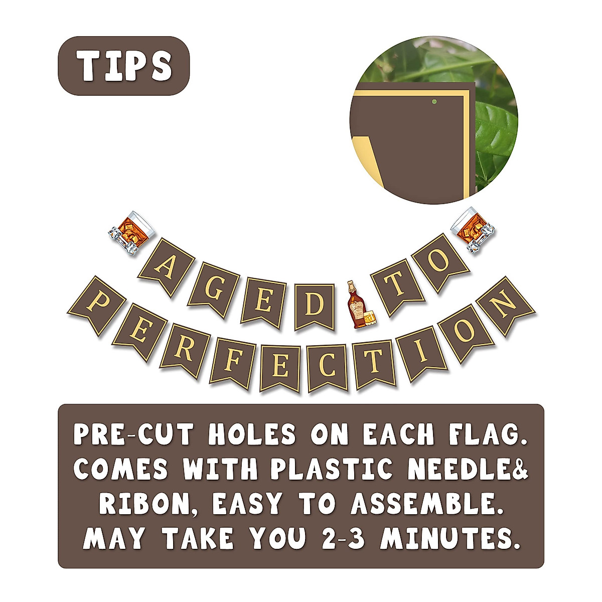 Age To Perfection Birthday Banner, Whiskey Inspired Bday Party Decoration, 30th 40th 50th Birthday Bunting Sign