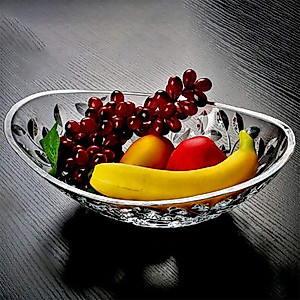 Elegant Crystal Serving Oval Bowl with Beautiful leaf design, Centerpiece For Home,Office,Wedding Decor, Fruit, Snack, Dessert, Server