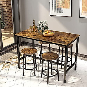MIERES 5 Pcs Dining Table Set, kitchen Table and Chairs for 4 Kitchen Counter with Bar Height Stools, Ideal for Pub︱Home︱Farmhouse Restaurant︱Cafe, MDF Top & Steel Frame