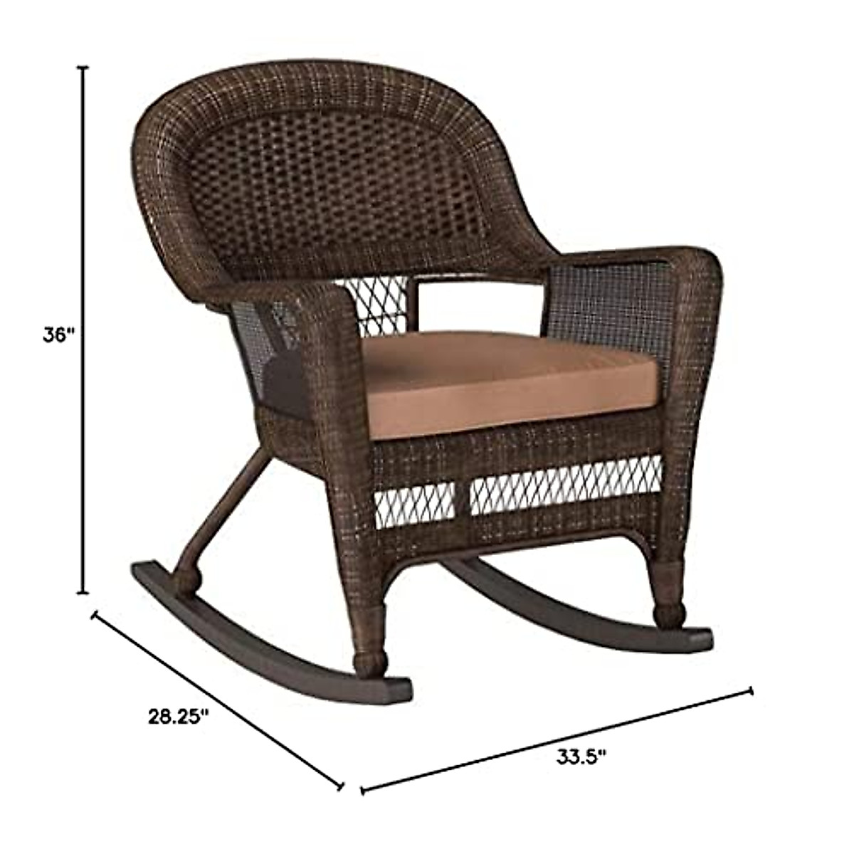 Jeco Rocker Wicker Chair with Brown Cushion, Set of 2, Espresso