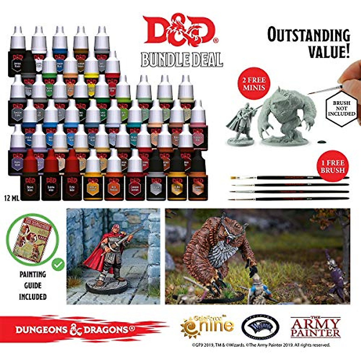 The Army Painter Dungeons and Dragons Miniatures Model Paints for Plastic Models Bundle with Monsters & Adventurers Acrylic D&D Miniatures Paint Sets & Nolzurs Marvelous Miniature Model Paint Brushes