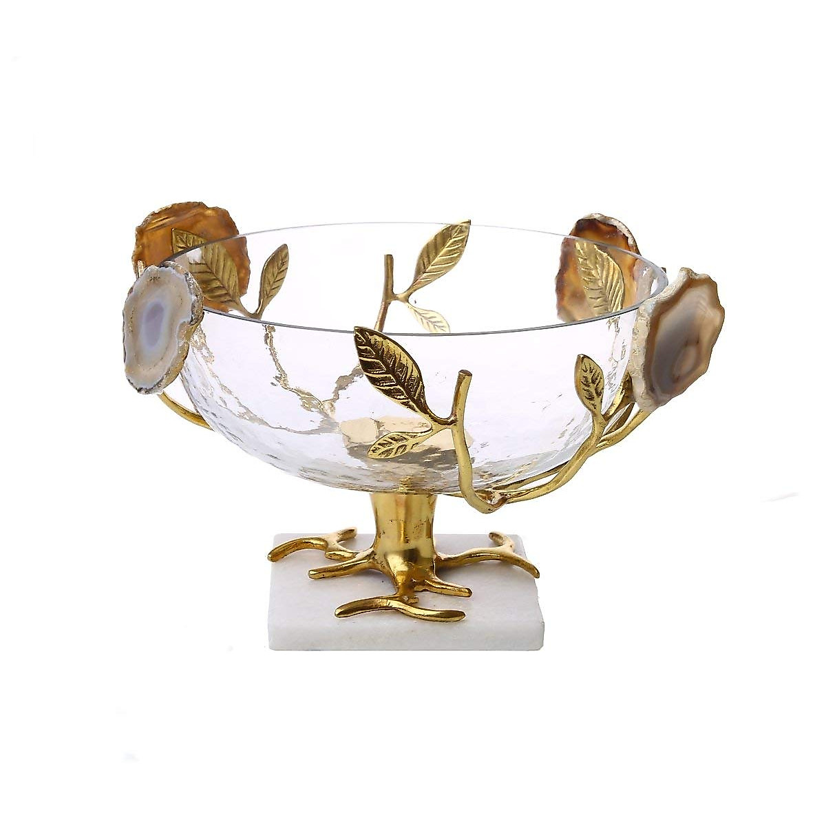 Classic Touch Decor MAB770 8.25 x 15 in. Glass Salad Bowl with Gold Leaf-Agate Stone Design