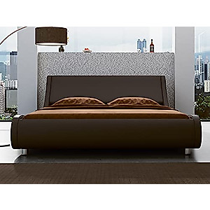 SHA CERLIN Modern Low Profile Platform Bed Frame Queen Size, Stylish Faux Leather Upholstered Sleigh Bed with Adjustable Headboard, No Box Spring Needed, Brown