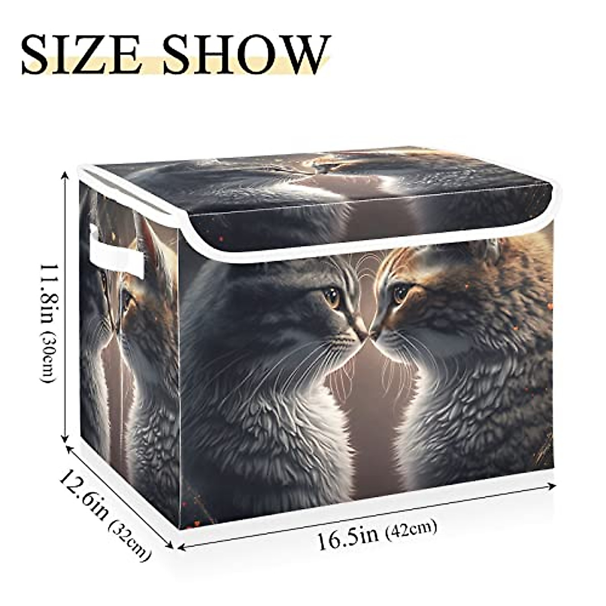 Vnurnrn Collapsible Storage Bin with Lid (Romantic Cats), Foldable Storage Boxes Cube with Lid for Clothes Toys 16.5×12.6×11.8 Inch