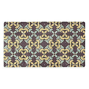 Bath Tub Shower Mat - Anti-Slip PVC Material 15.1x26.8 in, Gentle Cushioning Quick Drying Suction Cups Reliable Solution - Retro Geometric Background Non-Slip Floor Mat