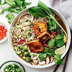 Hesen 60 oz Large Soup Bowl, Pho Bowls and Spoons Set, Ramen Bowl Set of 3 Bowls + 3 Spoons, 8 in Off White Ceramic Serving Bowls