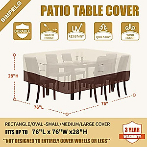 Simpelg Patio Furniture Covers, Outdoor Furniture Cover Waterproof, Outdoor Table and Chair Set Covers Heavy Duty 600D, Lawn Furniture Cover and Patio Dining Set Covers, Square (76"L x 76"W x 28"H)